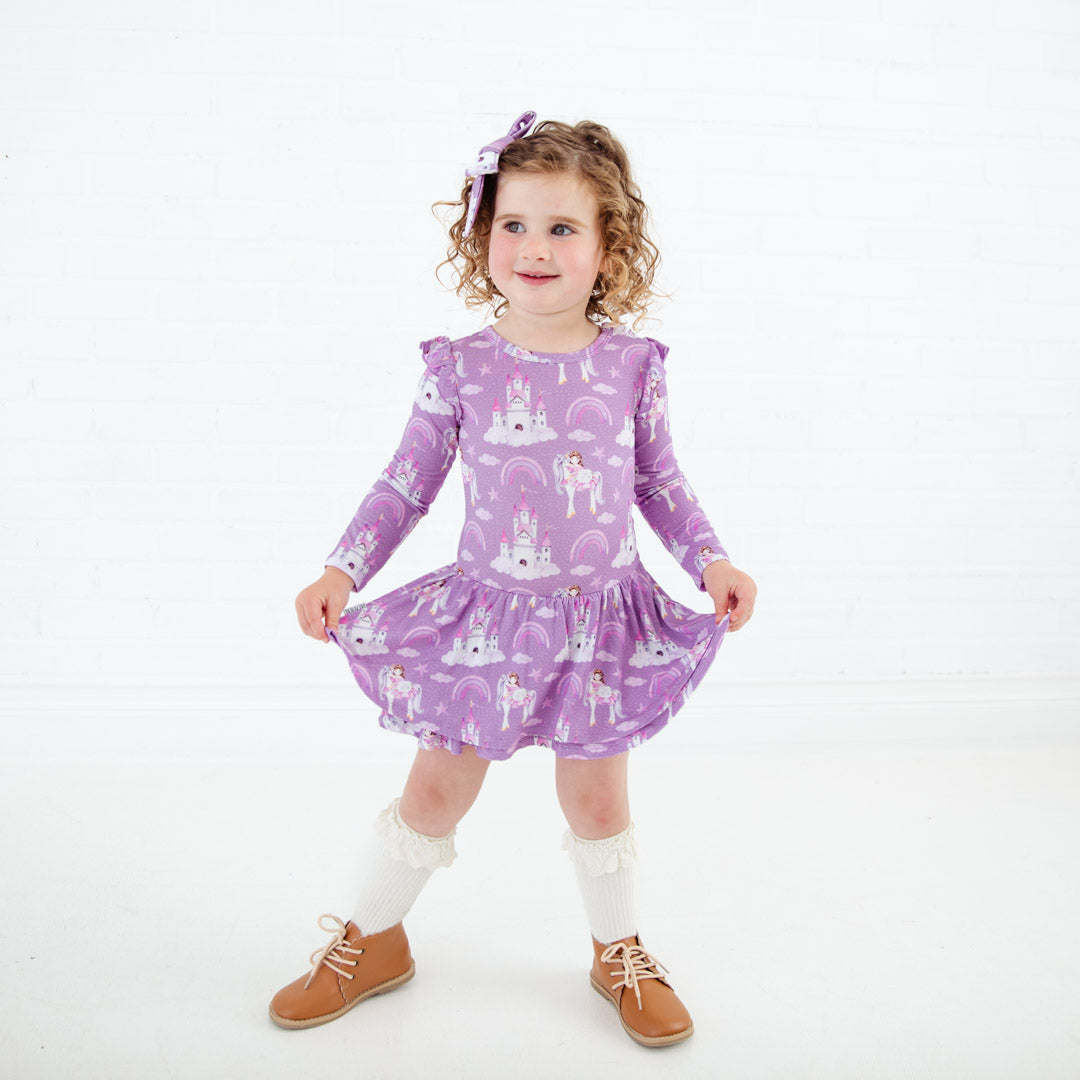 Purple Castles Long Sleeve Ruffle Bamboo Baby Romper – Dreamiere