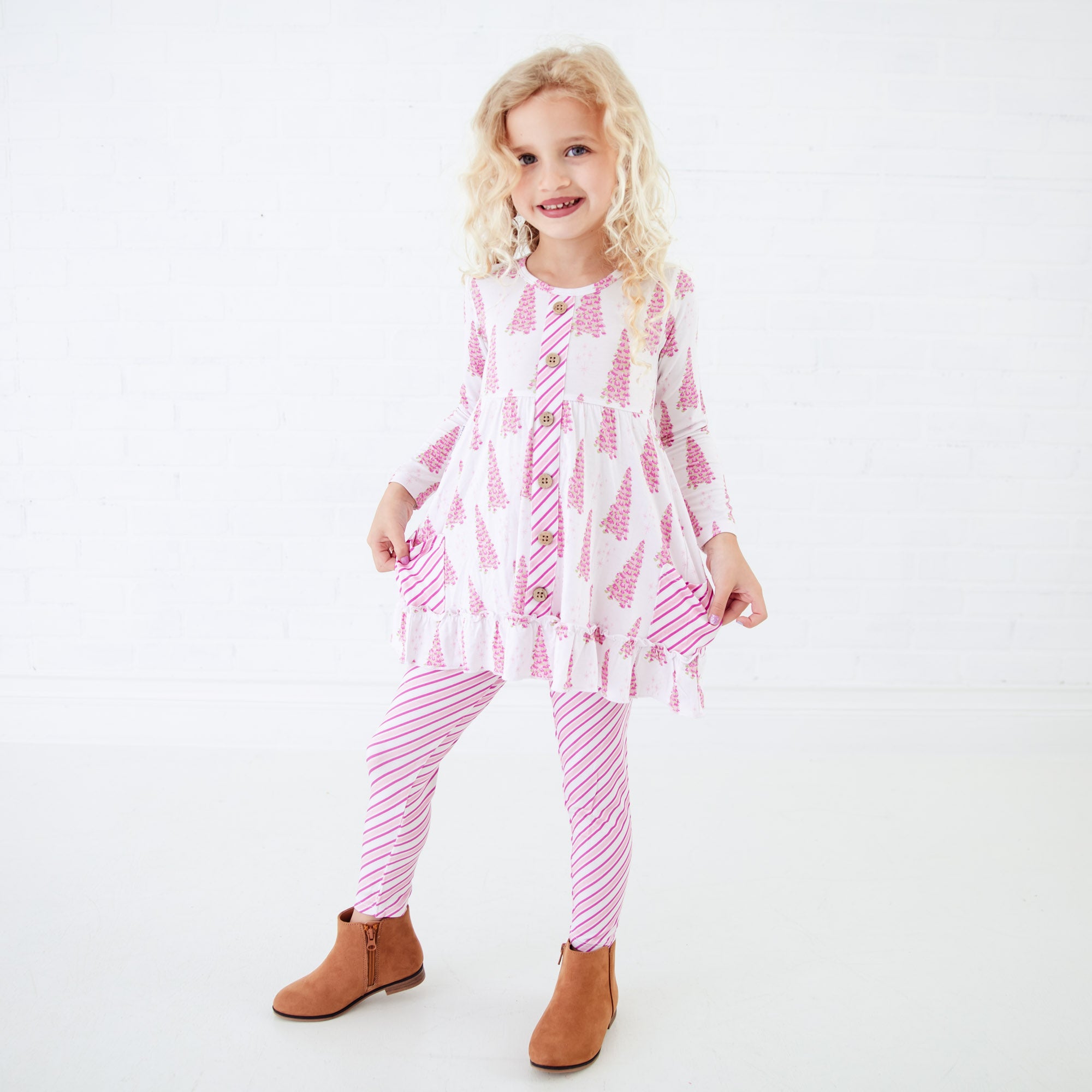 All Spruced Up Ruffle Tunic and Pants Set - Pink – Dreamiere